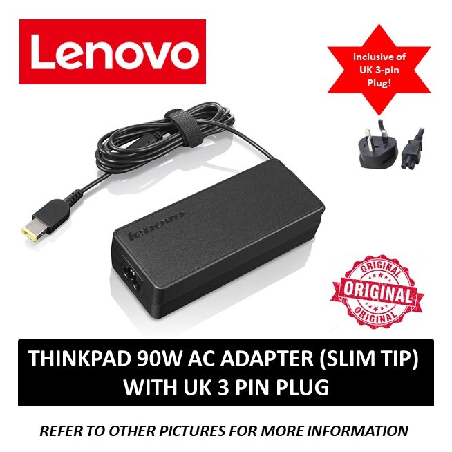 (BRAND NEW) ThinkPad Lenovo 90W AC Adapter (Slim Tip) with UK 3 pin ...