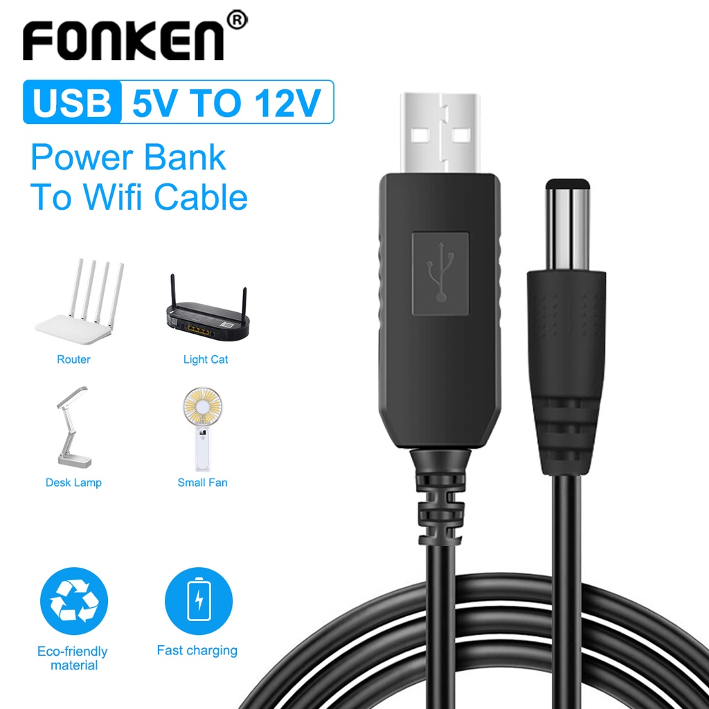 Fonken WiFi to Powerbank Cable Converter DC 5V to 12V USB Cable Boost ...