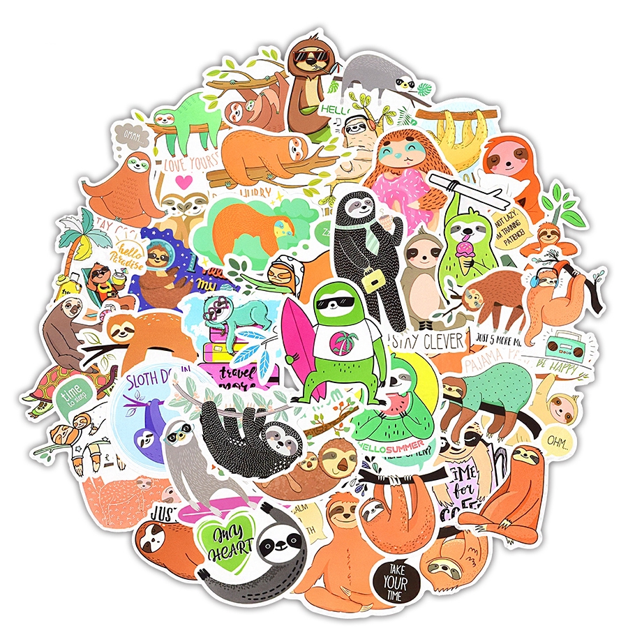 50 PCS Sloth Animal Stickers Pack Enjoy the Moment Funny Cute Cartoon ...