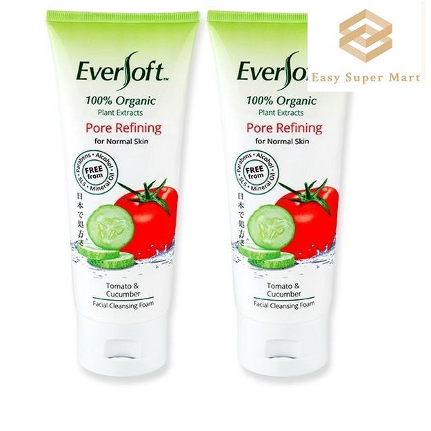 [ Bundle of 2 ] EVERSOFT Organic Facial Cleanser Tomato & Cucumber 130g ...