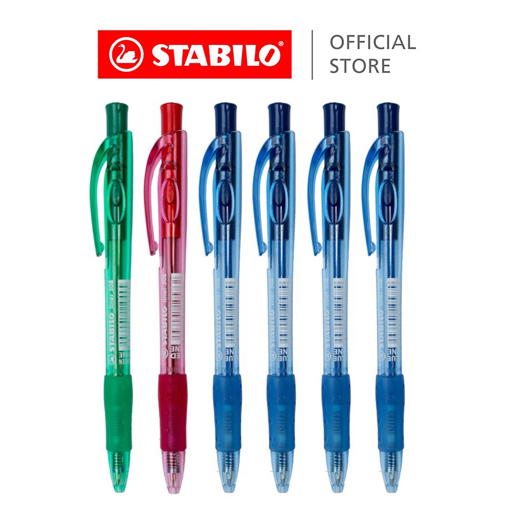 STABILO 308 Retractable Ballpoint Pen with Rubber Grip - Pack of 6 ...