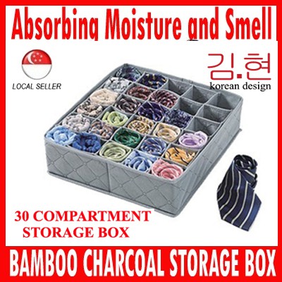 [ SG Local Seller ] 30 Compartment Storage Box Bamboo Charcoal ★ Bra ...