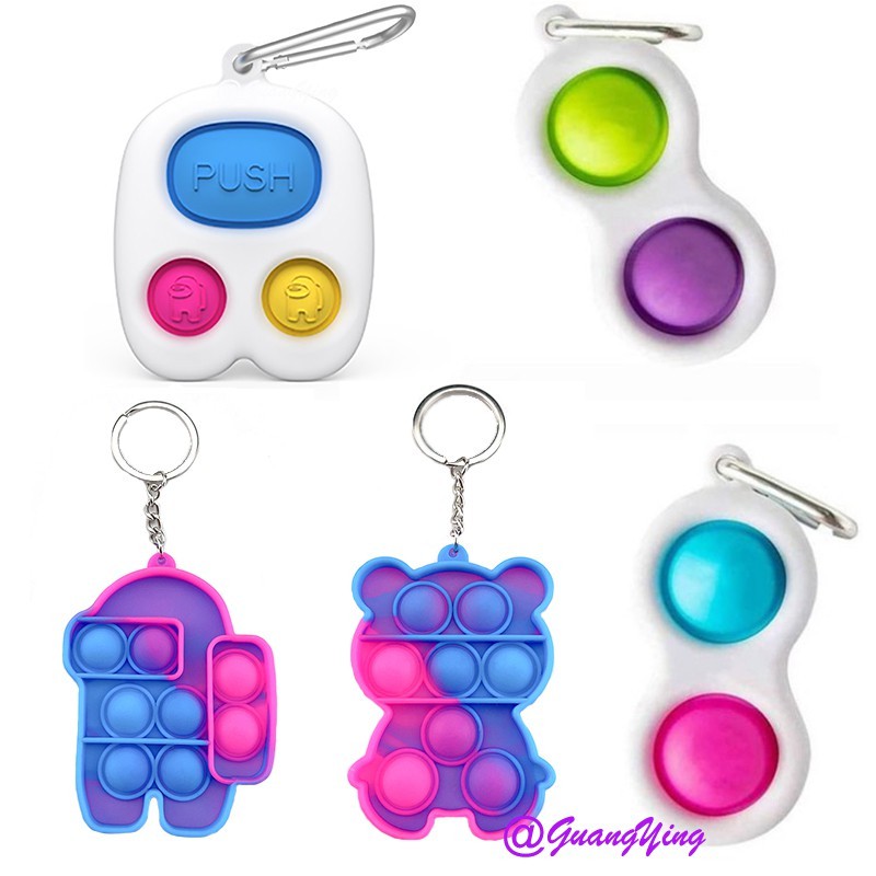Cartoon Keychain Fidget Simple Dimple Toy Pop it Keychain Educational ...