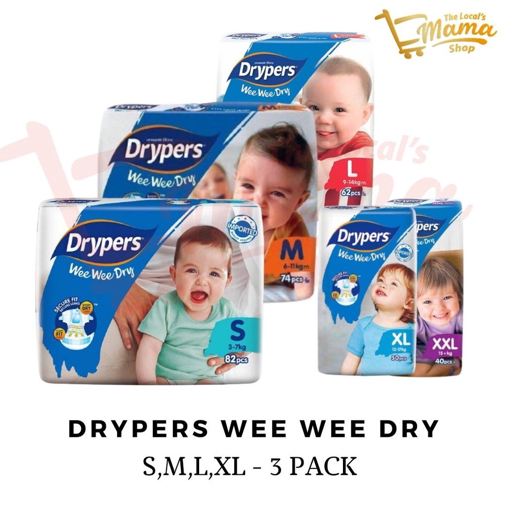 Drypers Wee Wee Dry Disposable Taped Diapers For Baby and Kids Size S,M ...