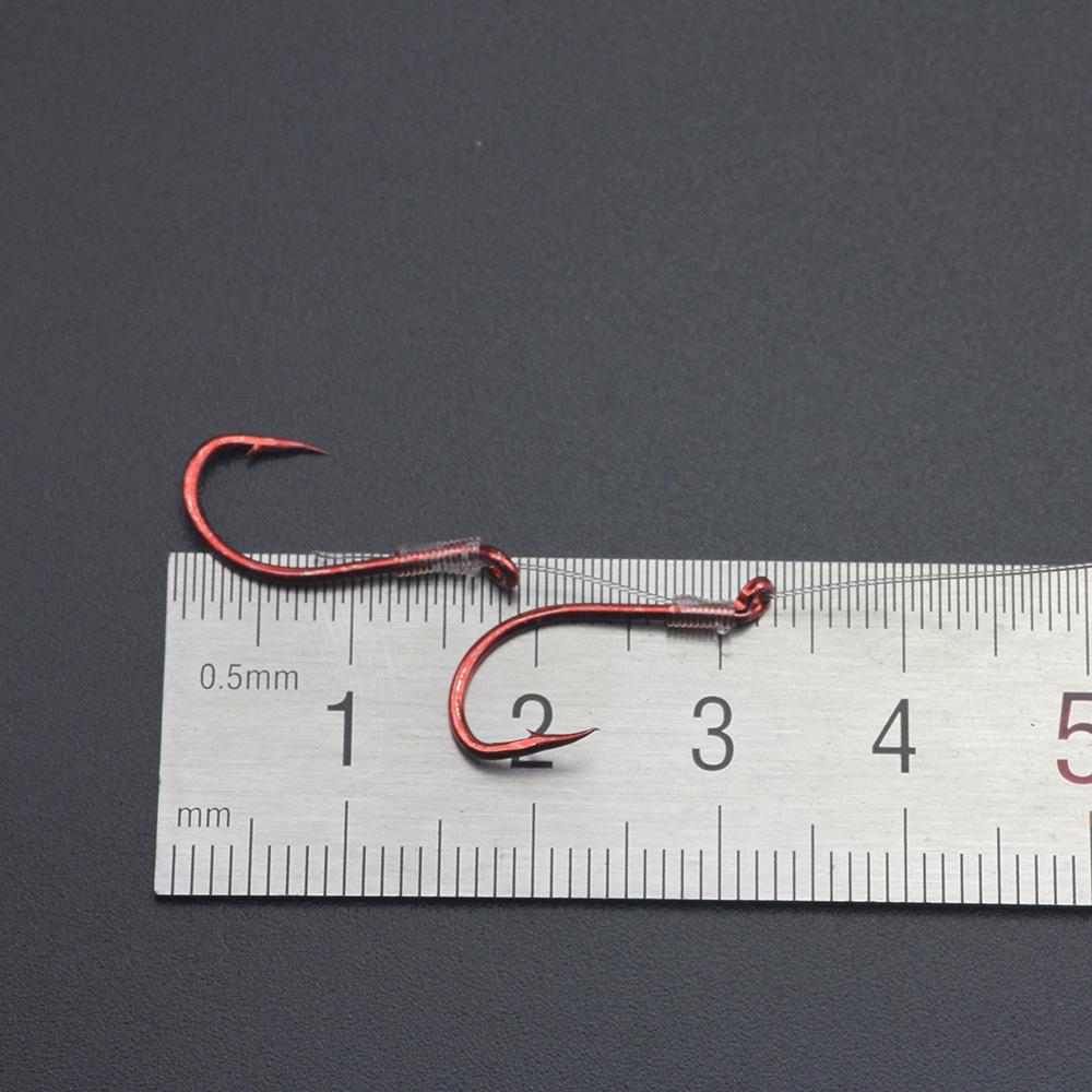 50pcs SNELLED HOOKS double Fishhook with 75cm nylon Fishing Line Barbed ...