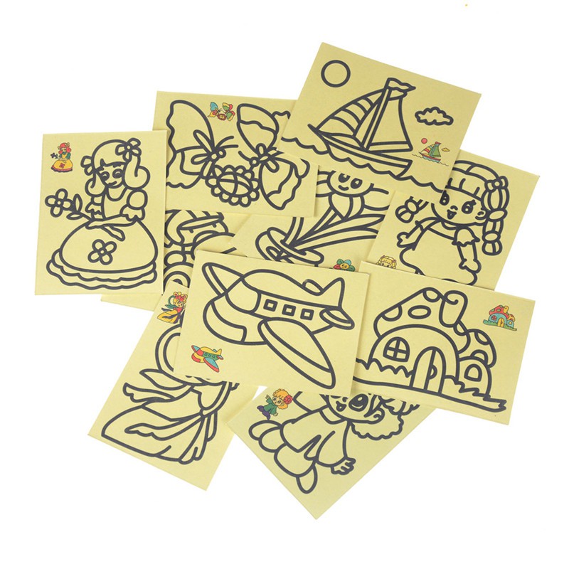 10pcs Kids DIY Color Sand Painting Art Creative Drawing Toys Sand Paper ...