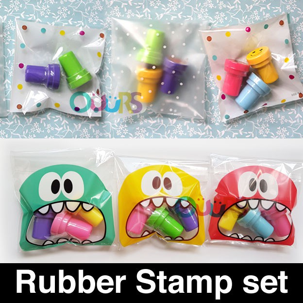 4pc-Rubber Stamp Set in a pack / Emoji Animal Flower Rubber Stamp ...