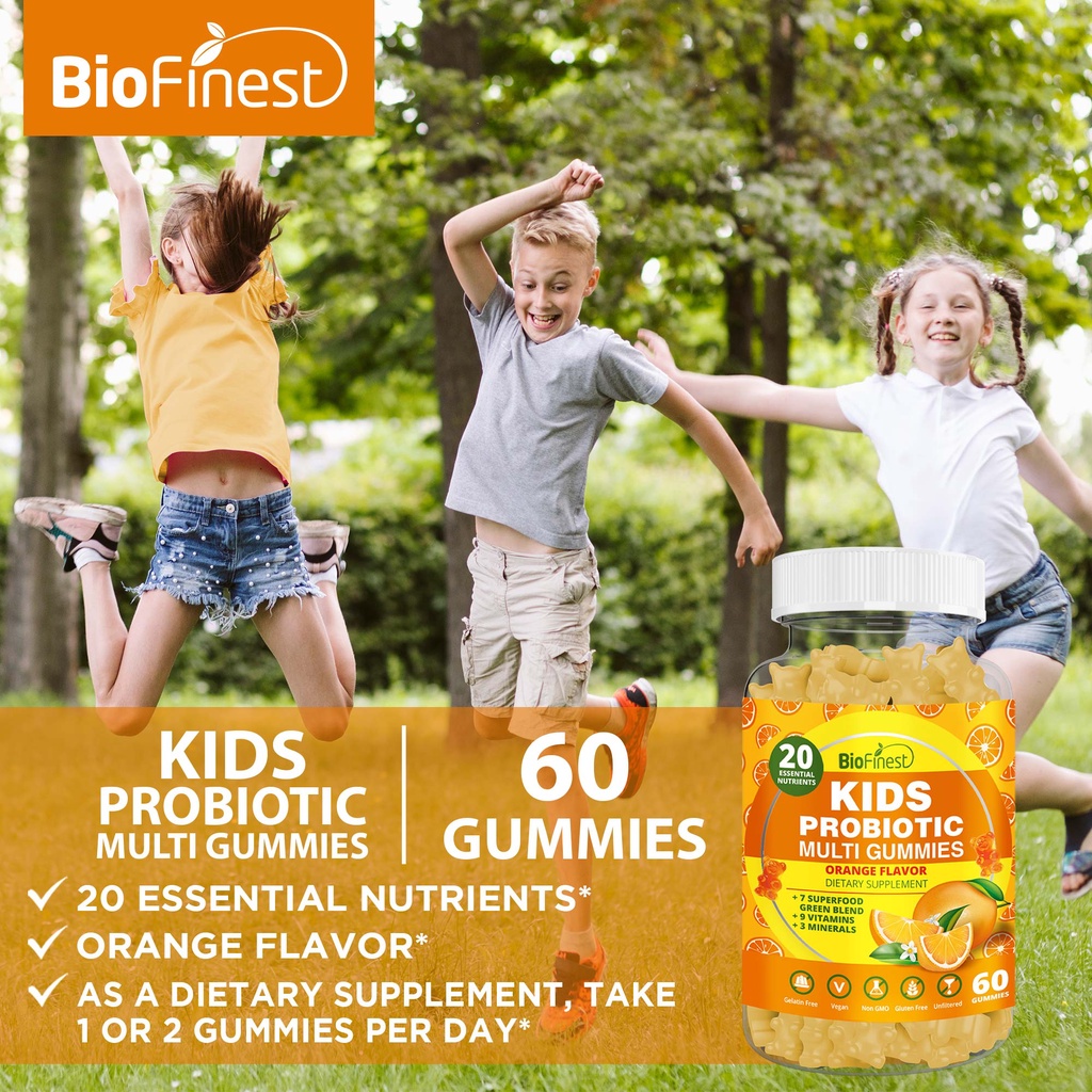Biofinest Kids Probiotic MultiVitamins Green Superfood Gummy Supplement ...