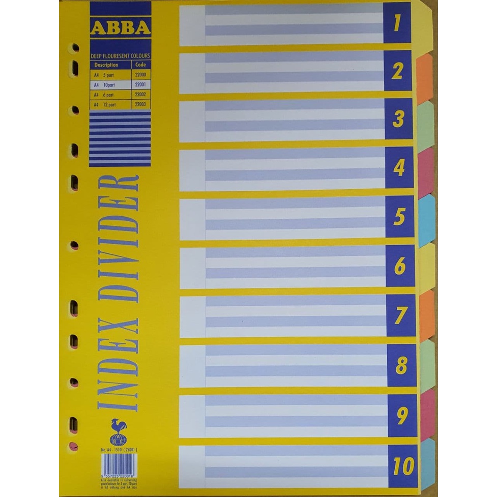 ABBA Index Divider A4 10 Color(Pkt of 5sets) | Shopee Singapore