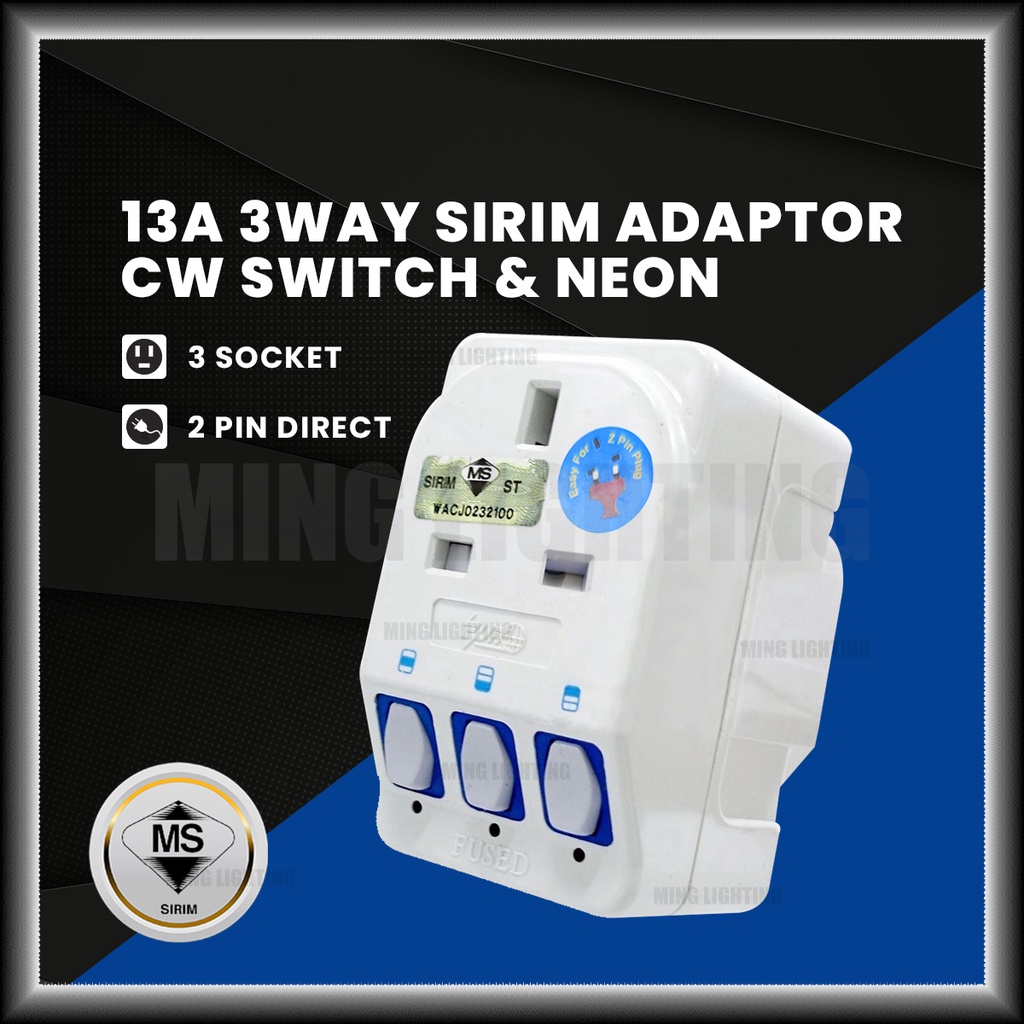 [shop Malaysia] Sirim 3 Way Multiple Adaptor Individual On Off Switch 13a Adapter 3 Pin Socket