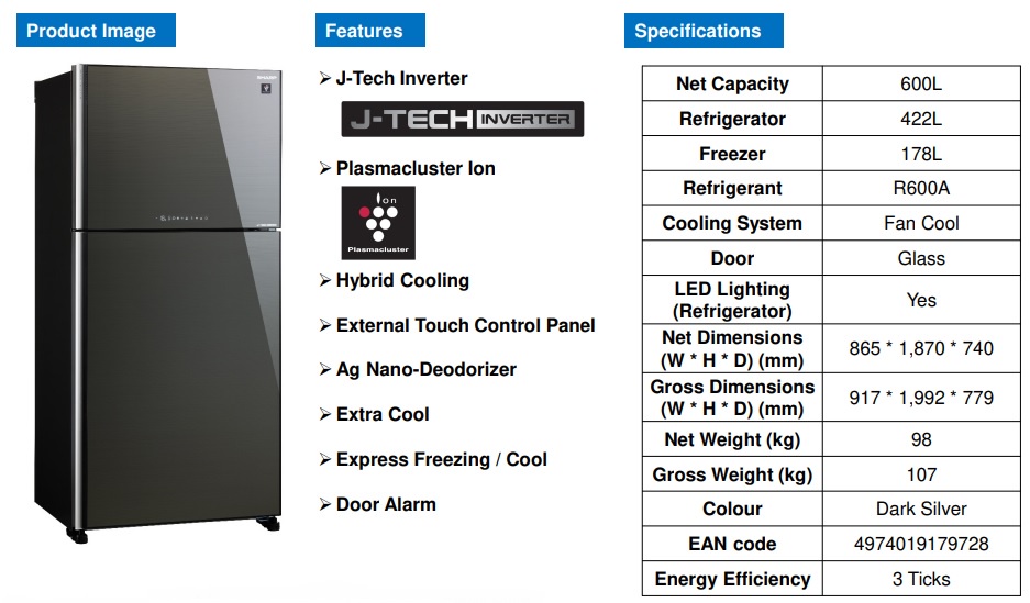SHARP 2 Doors 512L/554L/600L Inverter Refrigerator SJ-PG51P2/SJ-PG55P2 ...