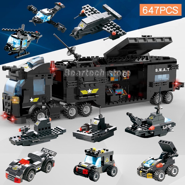 1095pcs City Police Station Building Blocks Swat Team Truck, 56% OFF