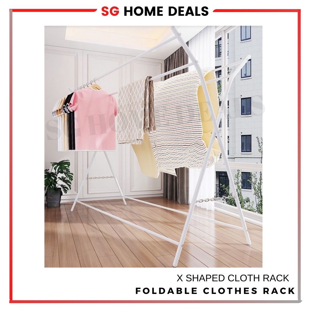 [SG STOCKS] X-Shaped Foldable Clothes Rack Drying Rack/ Suitable Indoor ...