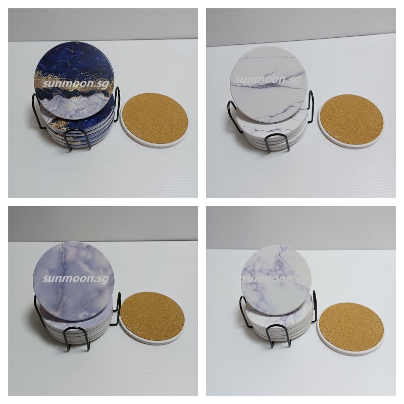 6PCS ~ NEW Diatomite Coaster Quick Drying Marble Design Diatomite ...