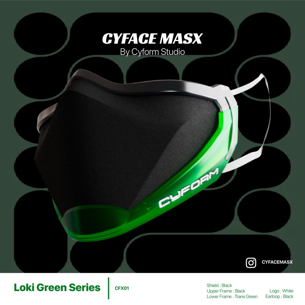 LOKI GREEN CYFORM 3D PRINT CYFACEMASX VIRAL TECHWEAR FACE MASK CFX01 ...