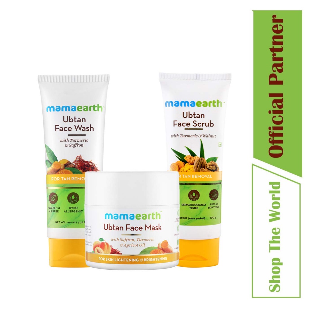 Mamaearth Tan Removal Ubtan Trio (Face Wash - 100ml, Face Mask - 100 ml, Face Scrub - 100gm ...