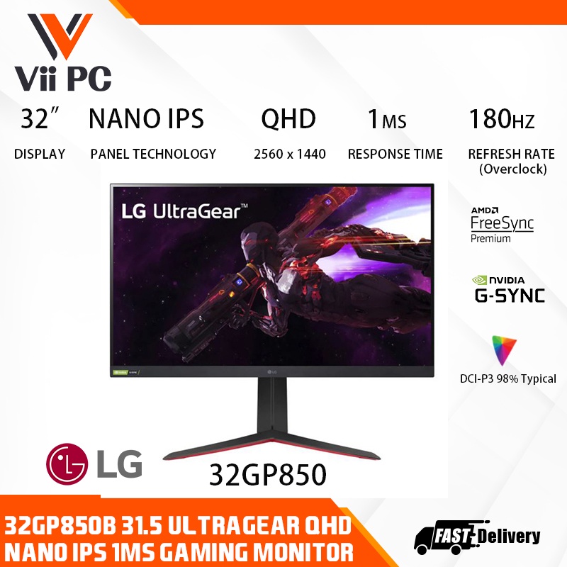 LG 32GP850 32" QHD 2560x1440 Nano IPS 180Hz 1ms QHD Nvidia G-Sync AMD ...