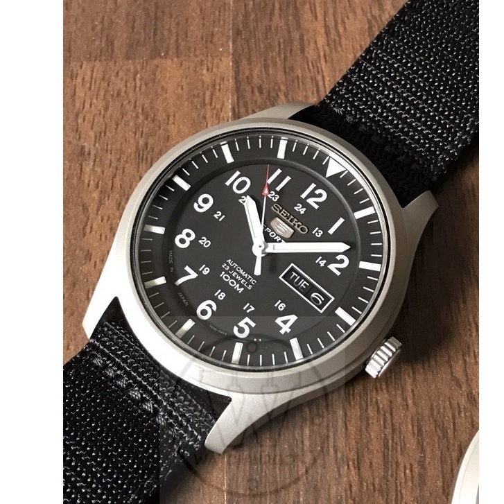 Seiko 5 SNZG15J1 Automatic Black Nylon Strap Gents Military Sports ...
