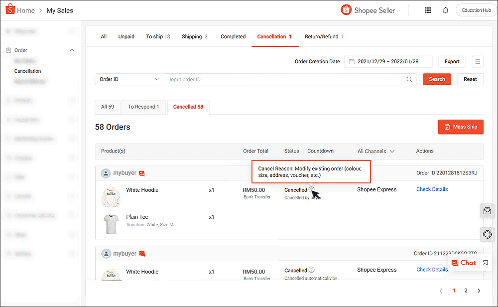 Order cancellation reasons | MY Seller Education [Shopee]