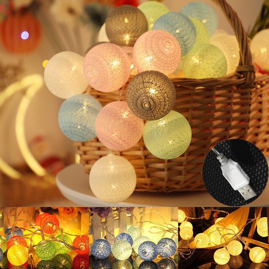 2.2M 20 LED Cotton Ball String Fairy Lights Cotton Ball Christmas Decor ...