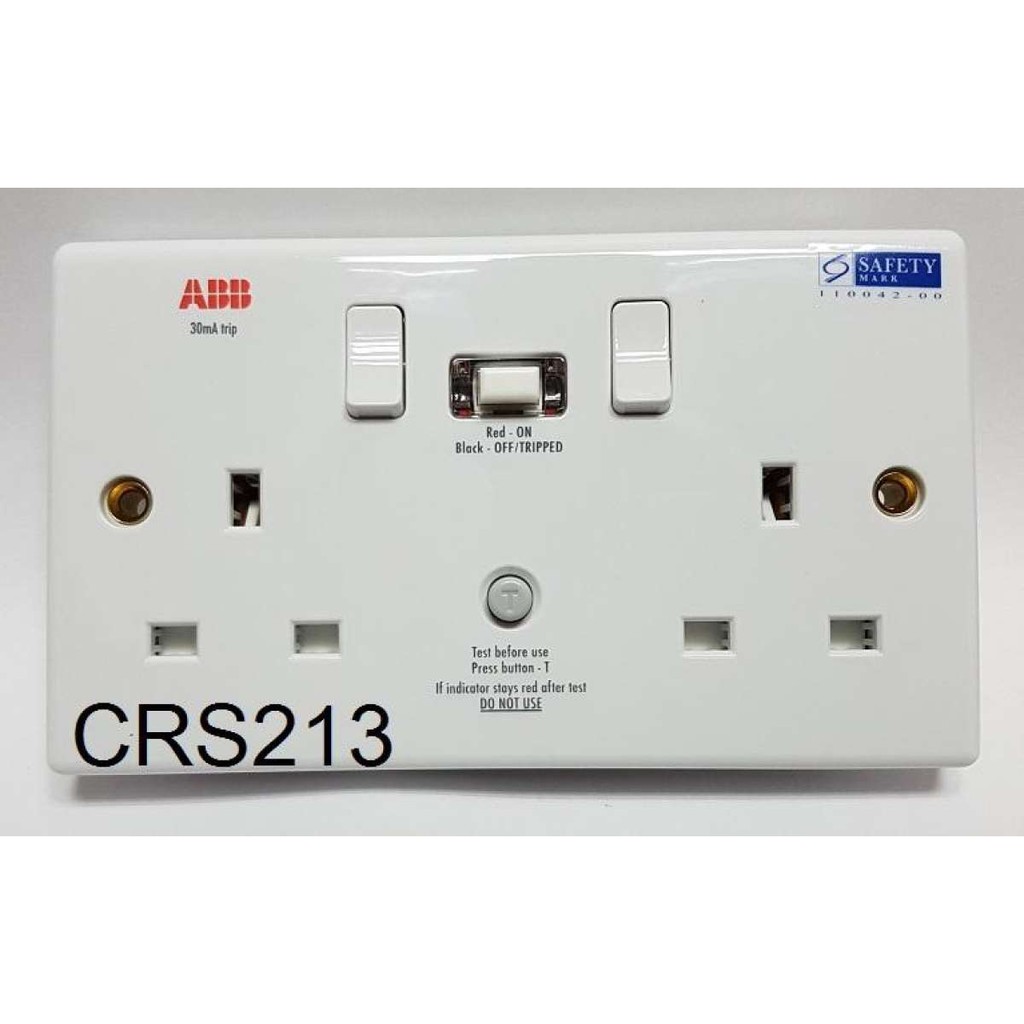 ABB 2 Gang 13A 10mA/30mA Residual Current Device RCD Switched Socket ...
