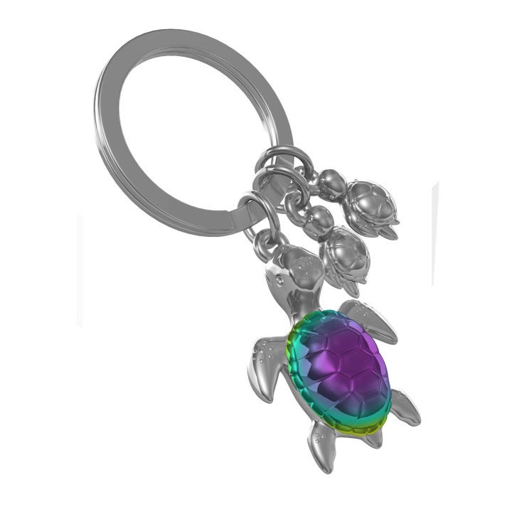 METALMORPHOSE Keychain - Chrome Turtle with Baby Turles Family Design ...
