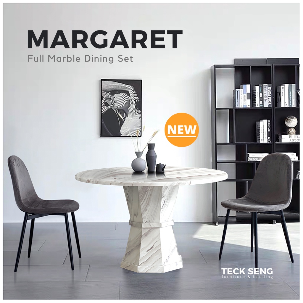 [TECK SENG] Margaret Full Marble Dining Set/ meja makan/ 1+4 1+6 Dining ...