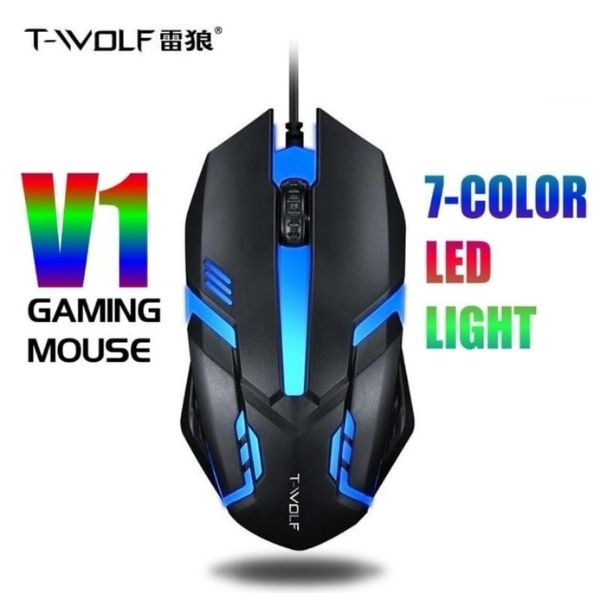 T-WOLF V1 RGB LED Mechanical USB Wired Optical Gaming Mouse (7 Colour ...
