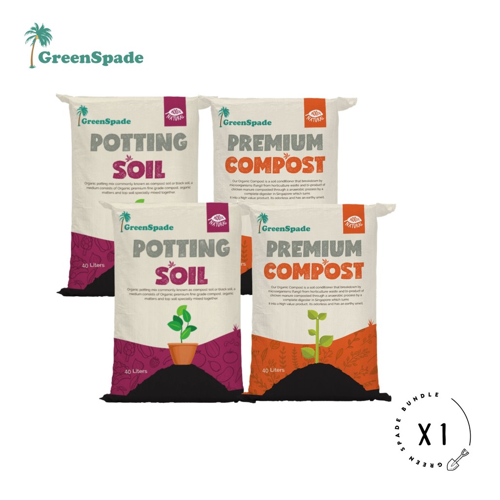 GreenSpade - Bundle - Potting Soil 40L x2 Packets & Premium Compost 40L ...