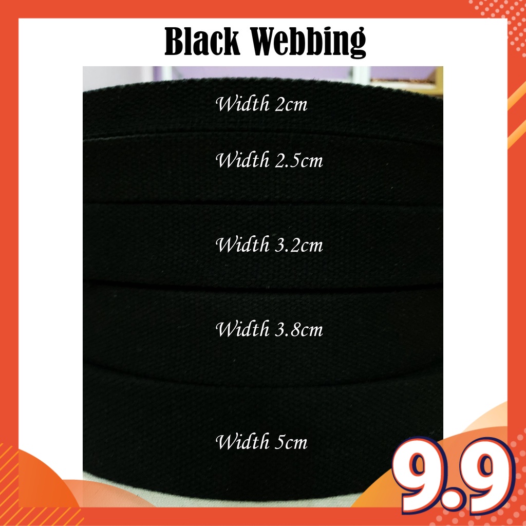 Black Cotton Webbing Width Size 2cm 2.5cm 3.2cm 3.8cm 5cm (1.4mm OR 2mm ...