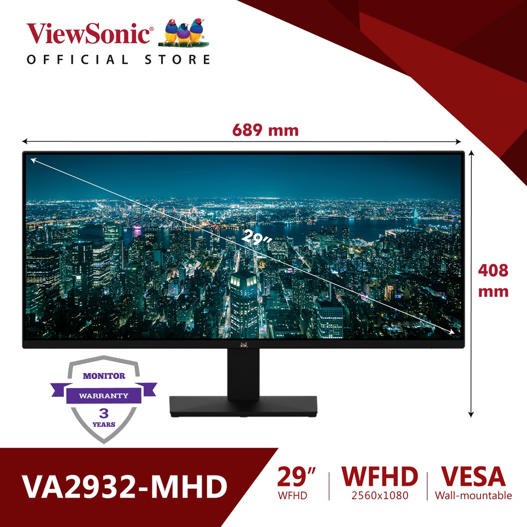 VA2932-MHD - ViewSonic 29" ultra-wide 21:9 borderless 75Hz adaptive ...