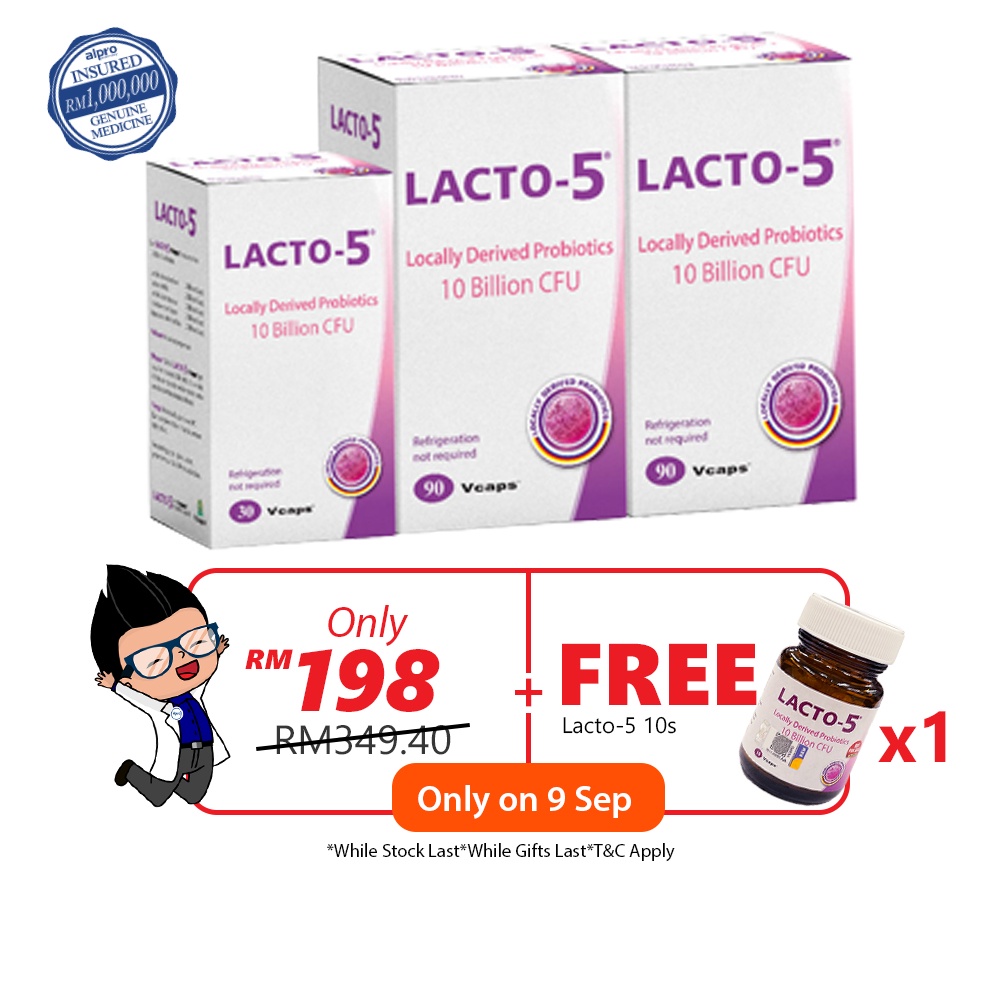 Lacto-5 Probiotics For Digestion System (500mg x 90s x 2) [Free 30s ...
