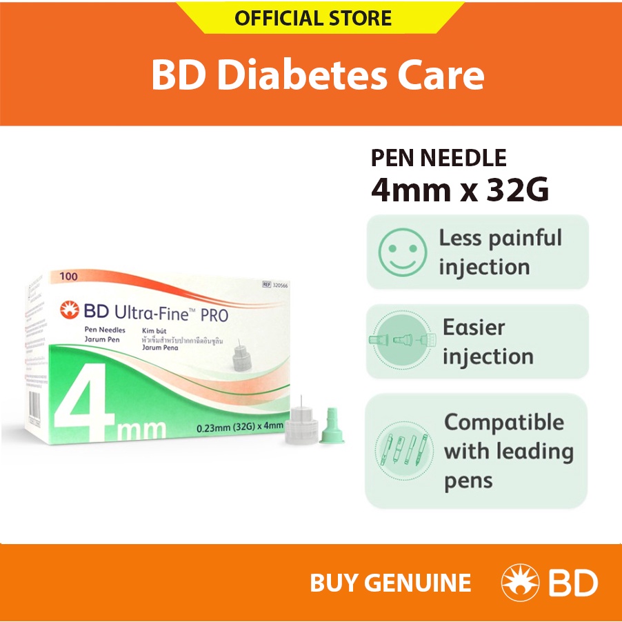 BD Ultra Fine PRO Pen Needle 4mm x 32G (Box of 100's) | Shopee Singapore
