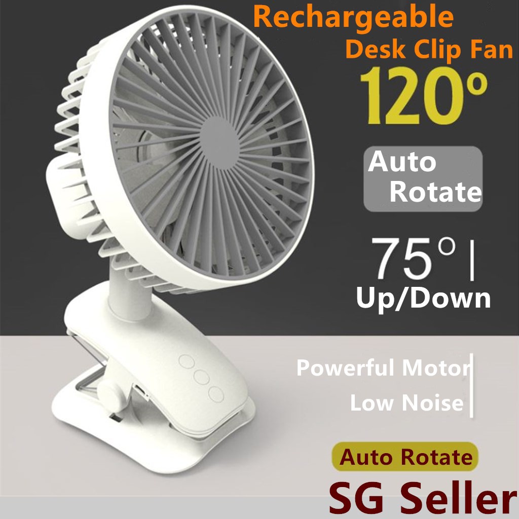 Rechargeable Portable Auto Rotate Desk Clip Fan Baby Stroller Click Fan ...