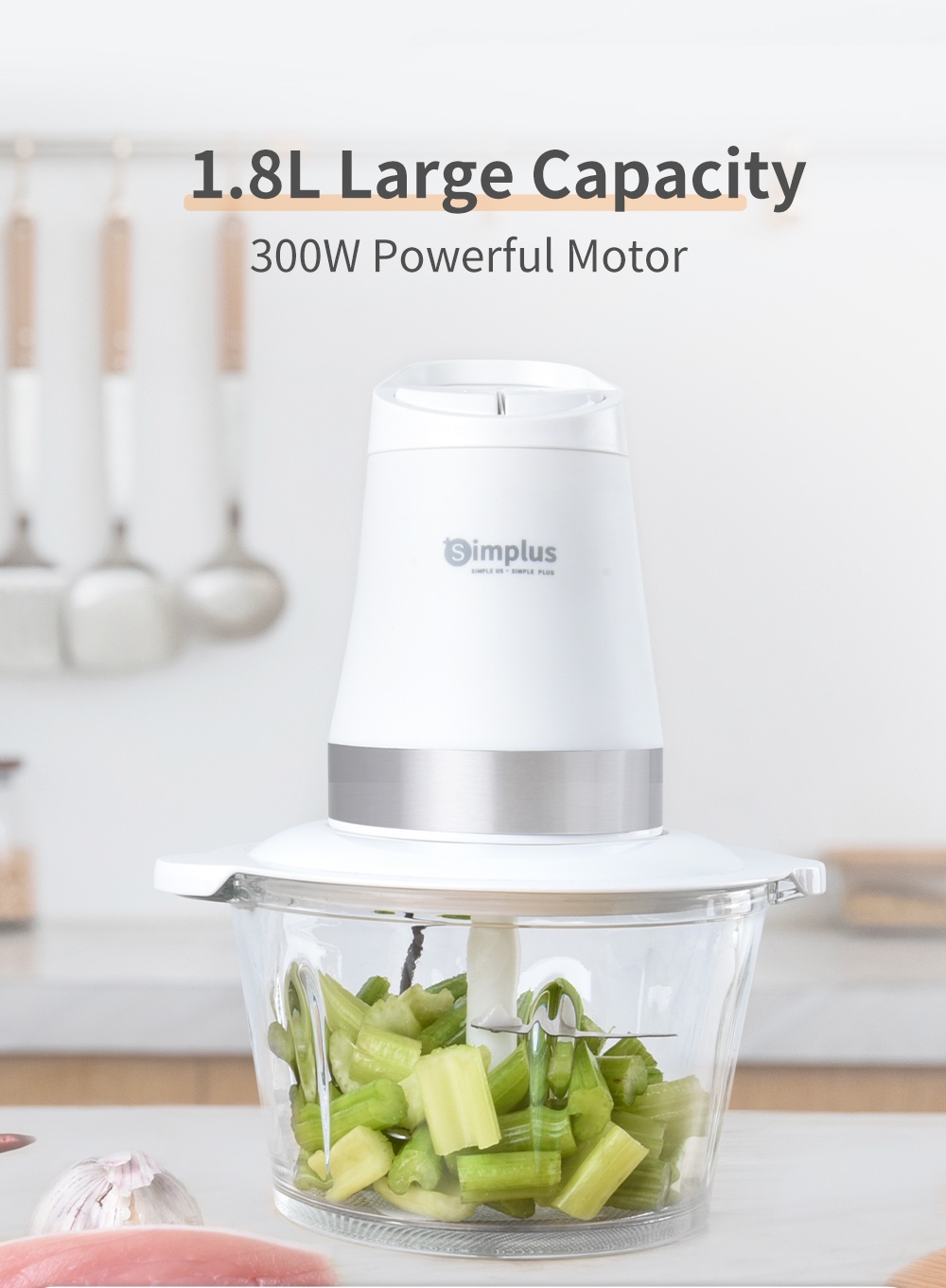 Simplus Meat Grinder 1.8L Glass Bowl Food Chopper Processor Mixer ...