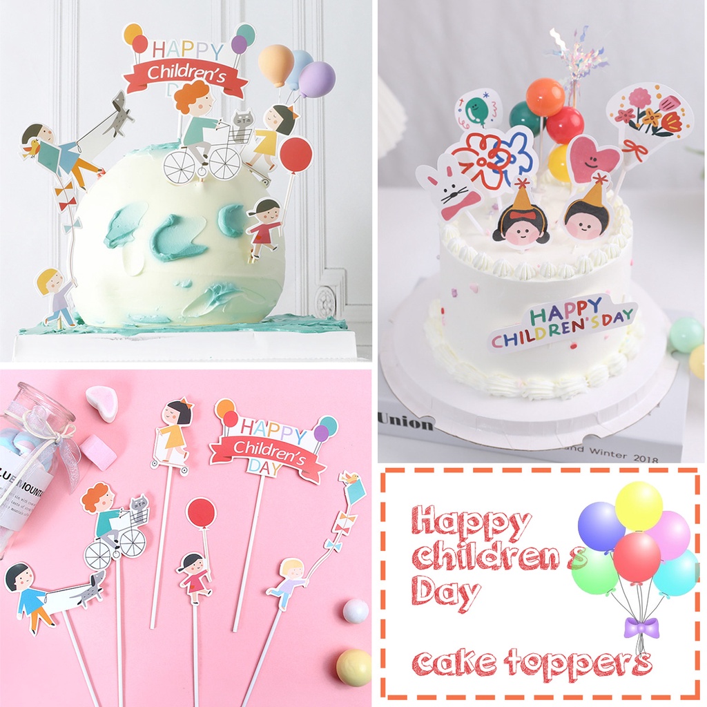 Happy children day cake topper kids celebration boy girl balloon topper ...