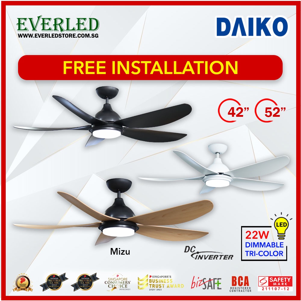 [FREE INSTALLATION] DAIKO Mizu 42"/ 52" Ceiling Fan (with DIMMABLE Tri ...