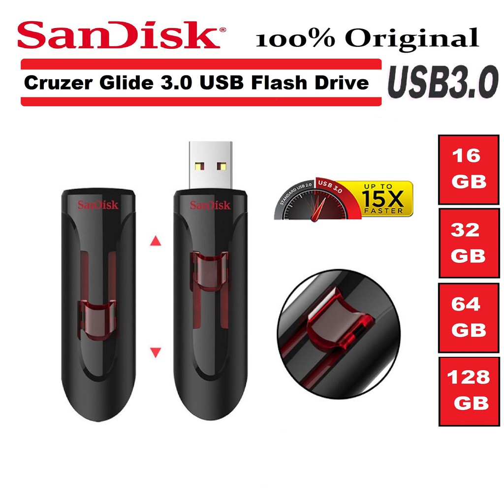 Sandisk Cruzer Glide 3.0 USB flash Drive 16GB / 32GB / 64GB / 128GB ...