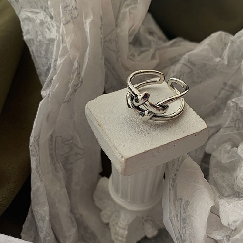 Korean Simple Cross Ring ins Retro Opening Non-Fading Plain Chain Niche ...