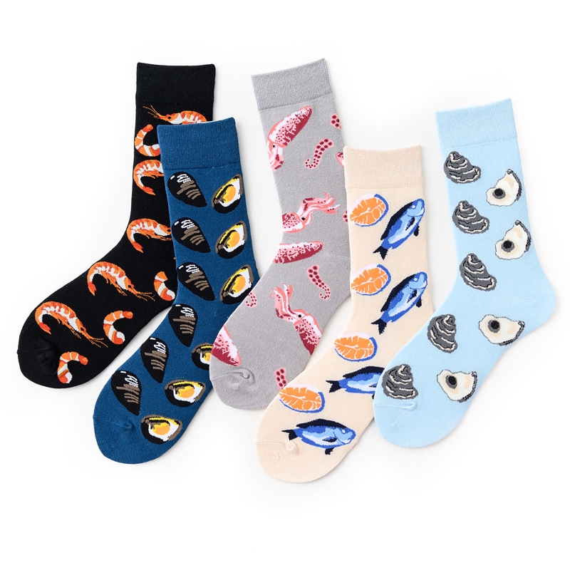 Personality Seafood Salmon Prawn Tide Socks Cotton Socks Men and Women ...