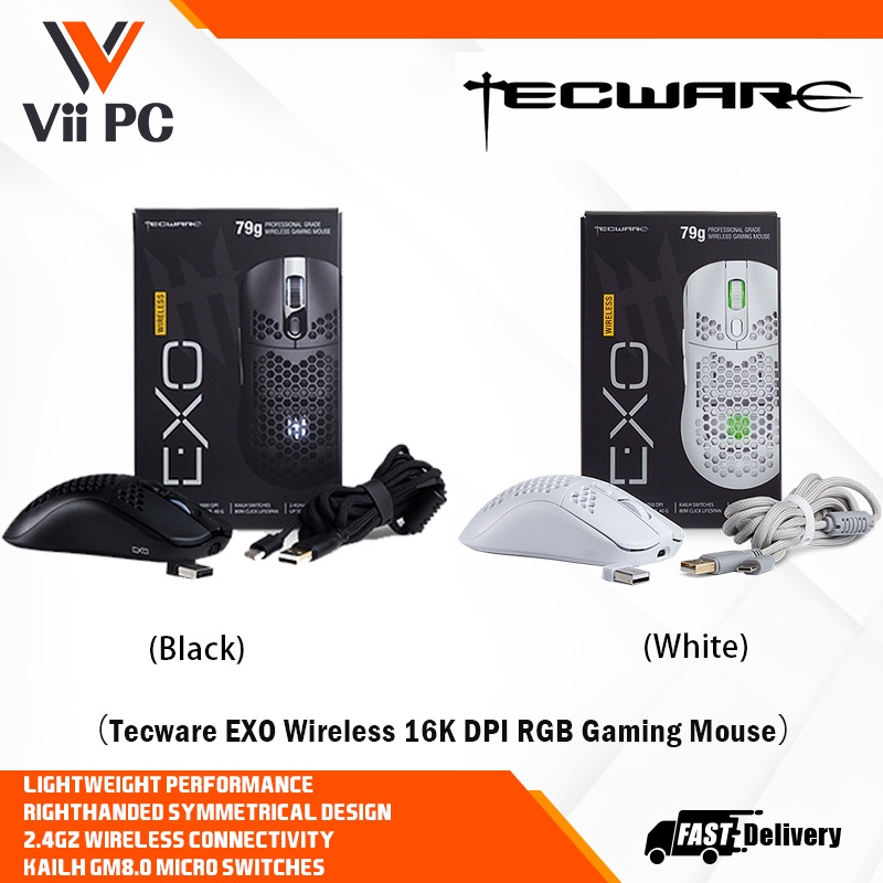 Tecware Mouse - EXO Wireless, 16K DPI RGB Gaming Mouse Black and White ...