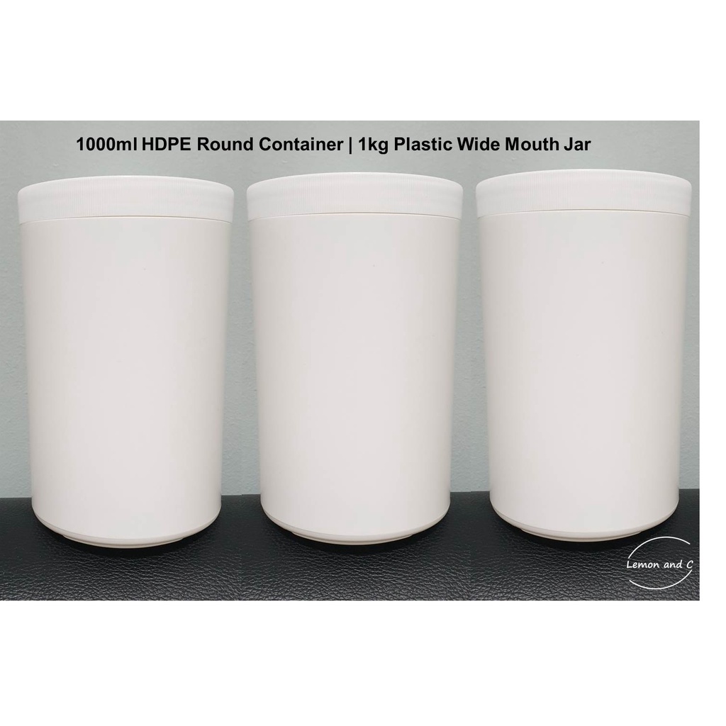 1000ml HDPE Round Container | 1kg Plastic Wide Mouth Jar | Food Storage ...