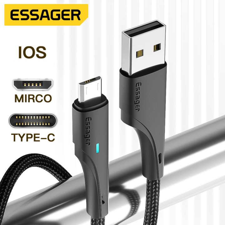 Essager 3A Type C/Micro/iP Usb 0.25m/1m/2m/3mFast Charging Cable Data ...