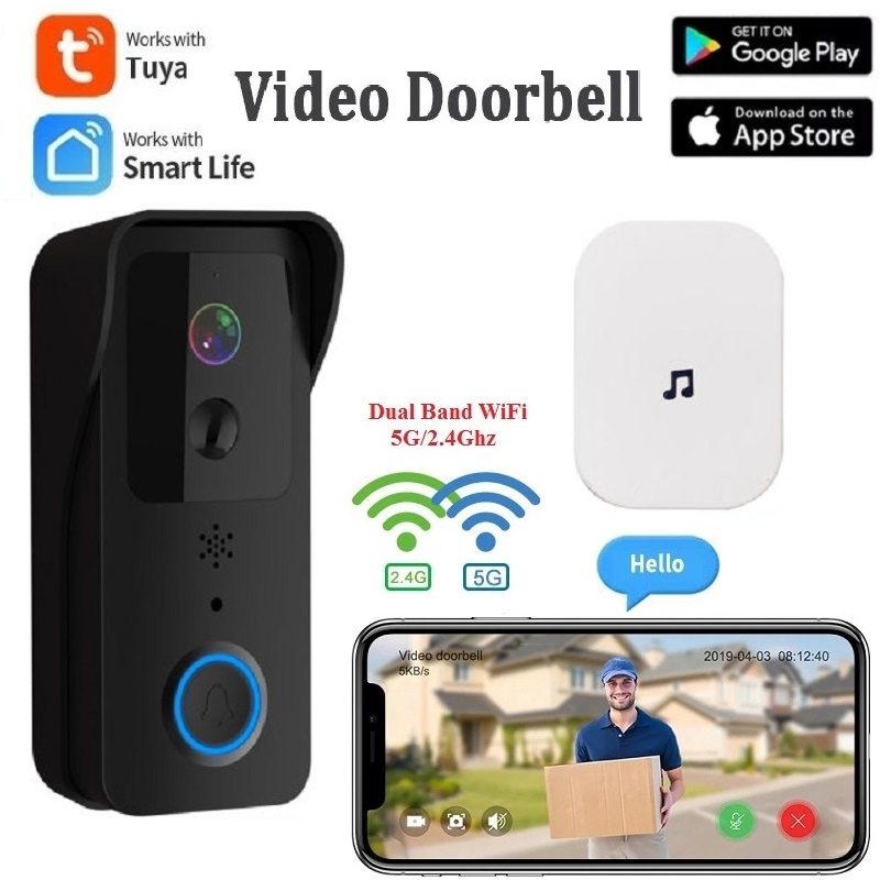 1080P Tuya Smart WiFi Video Doorbell 5G/2.4GHz Dual Band Outdoor ...