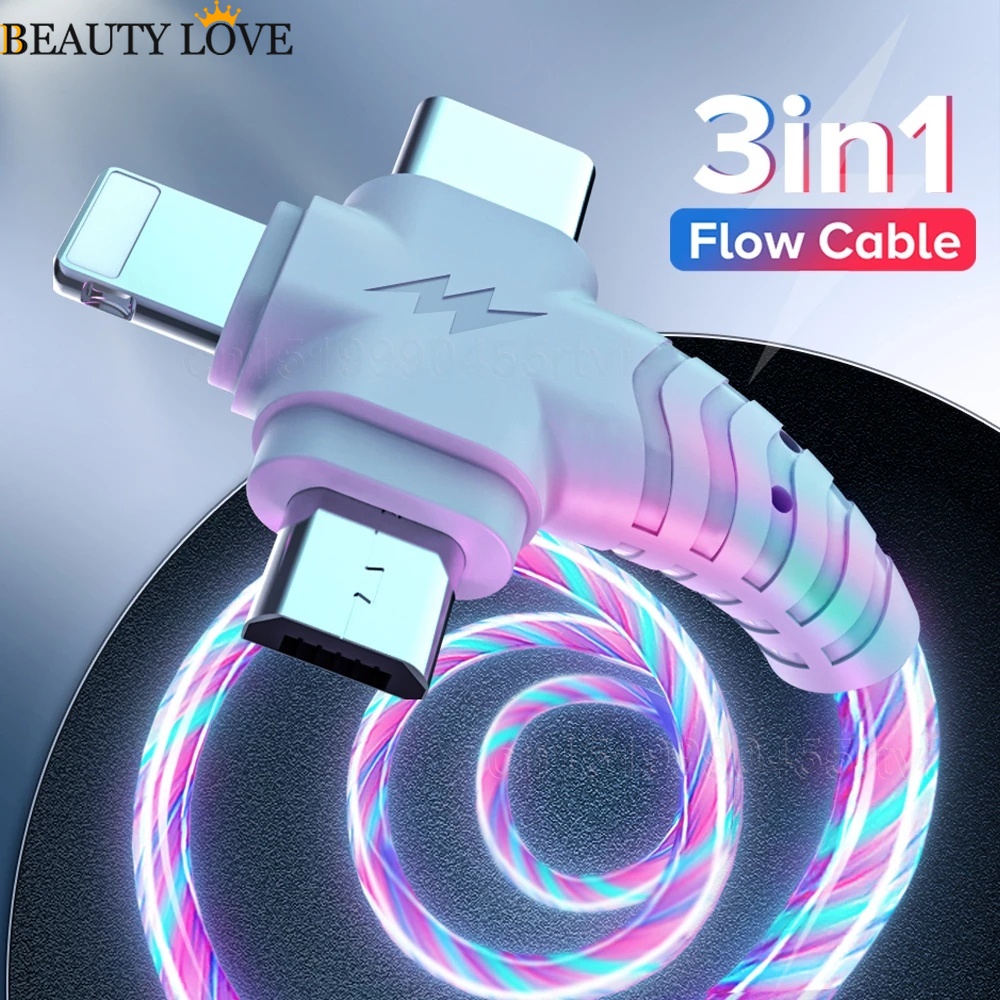 IPHONE 3 in 1 LED Luminous Flowing Charging Cable / Luminous USB Type C ...