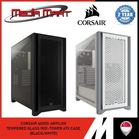 CORSAIR 4000D AIRFLOW TEMPERED GLASS MID-TOWER ATX CASE (BLACK/WHITE ...