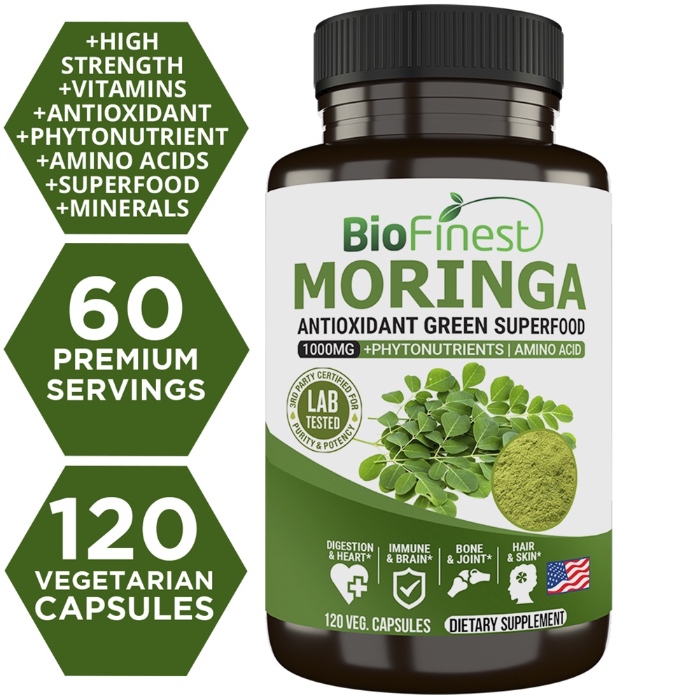 Biofinest Moringa Leaf 1000mg Supplement - Antioxidant Superfood Powder ...