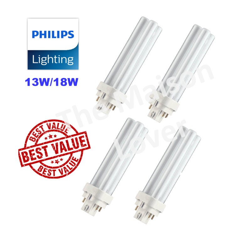 [Bundle of 4] Philips Master PL-C / PLC 4 Pin 4P 13W 18W Light Tube 840 ...