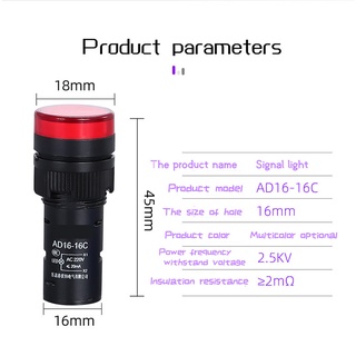 Power Indicator Light AD16-16C led Signal Opening 16mm 24V 220V 380V Red Yellow Green Blue White ...