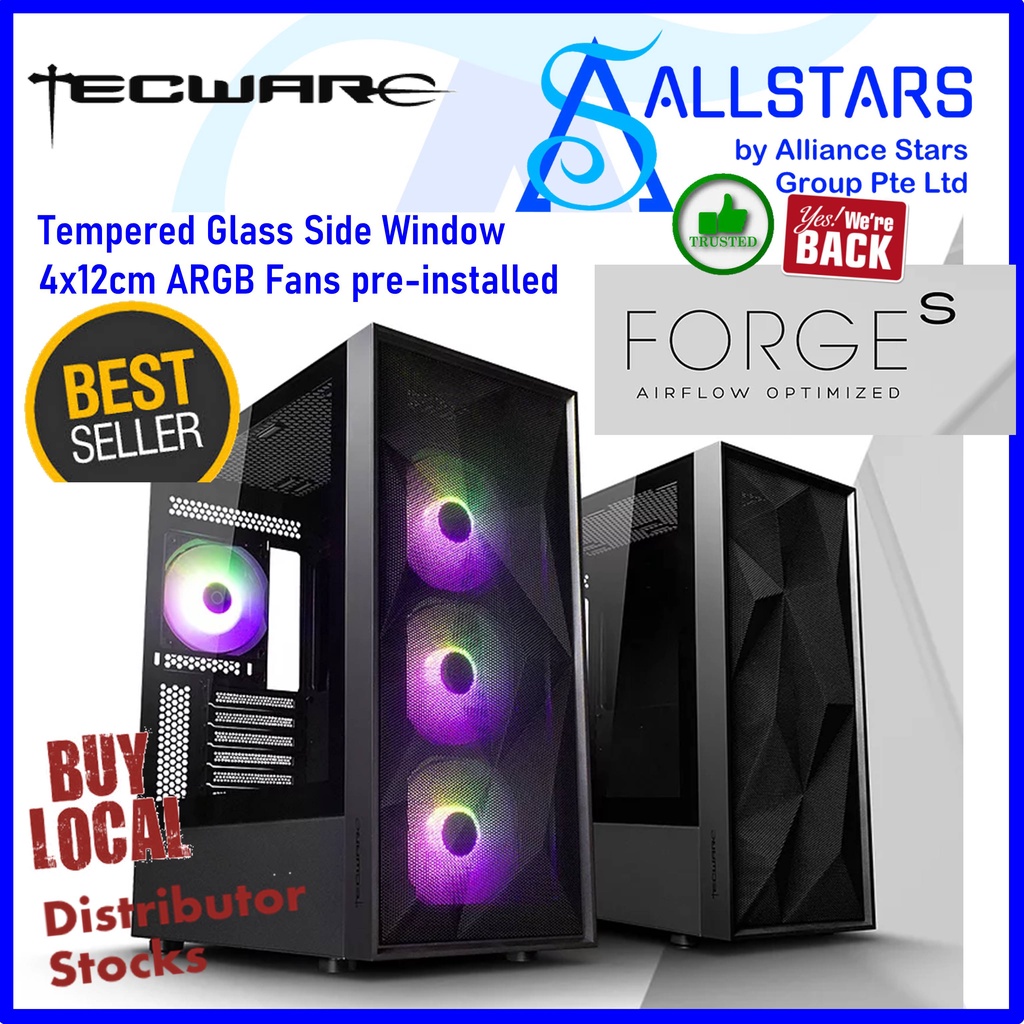 Tecware Forge S Omni TG ARGB ATX Tower Chassis (TWCA-FORGES-WHOM) / 4x ...